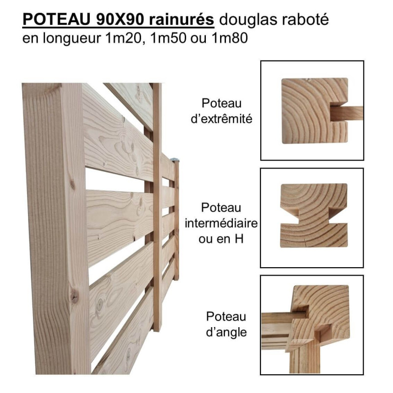 Poteau rainuré 90x90mm en 1m20 Douglas Naturel C18 origine France ...
