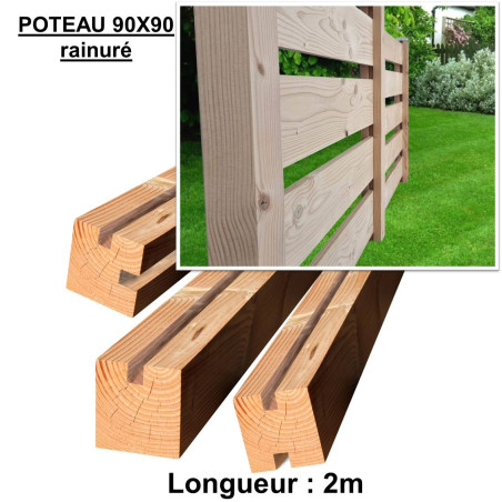 Poteau rainuré 90x90mm en 1m20 Douglas Naturel C18 origine France ...